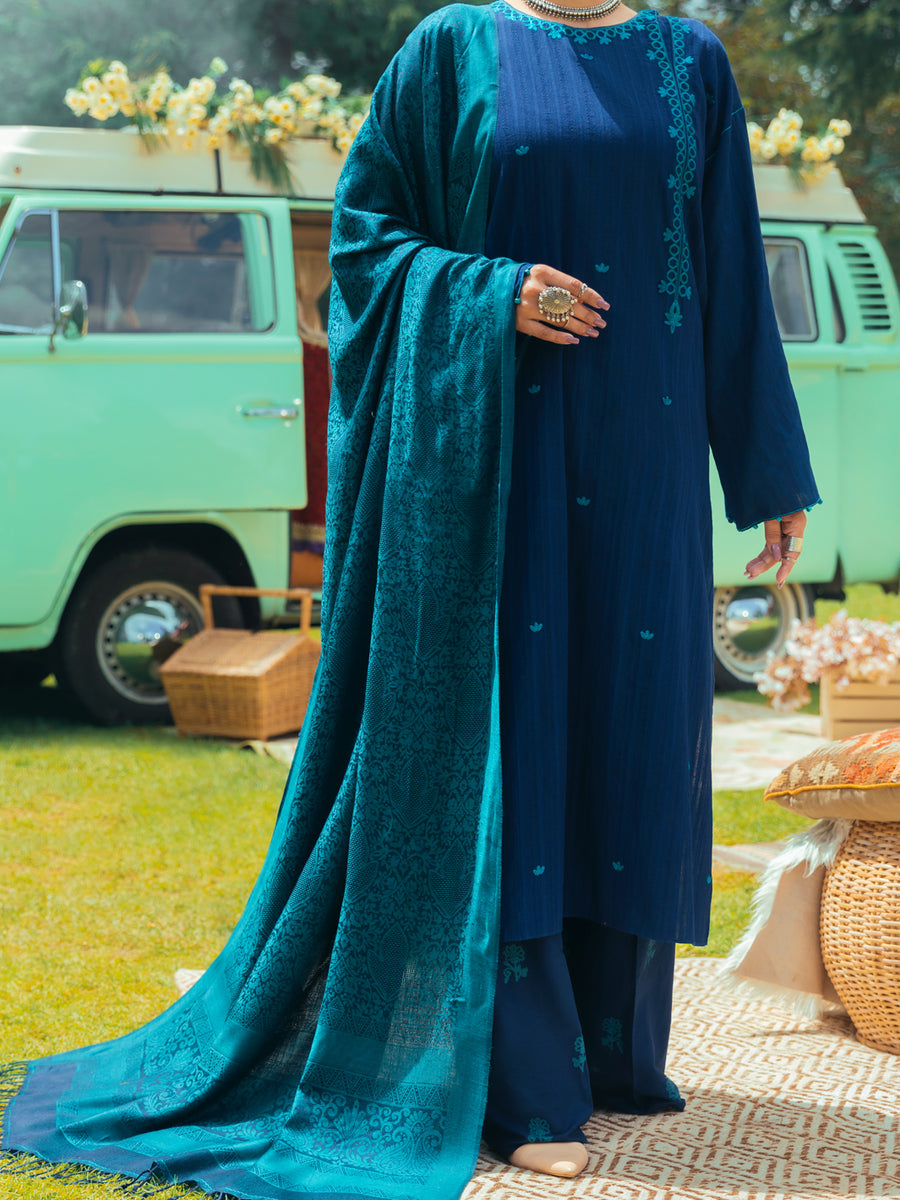 NAVY BLUE DOBBY JACQUARD 3PC STITCHED | AWP-3PS-US-617/S FB-617A – J. Junaid Jamshed US