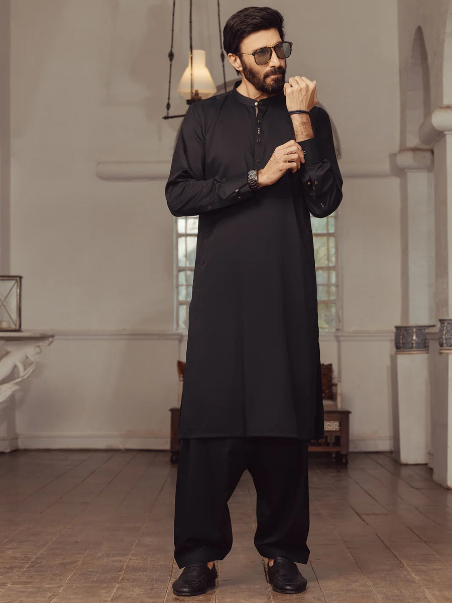 BLACK BLENDED KAMEEZ SHALWAR | ALET-KS-1014-R1/AM-6145-D7 – J. Junaid ...