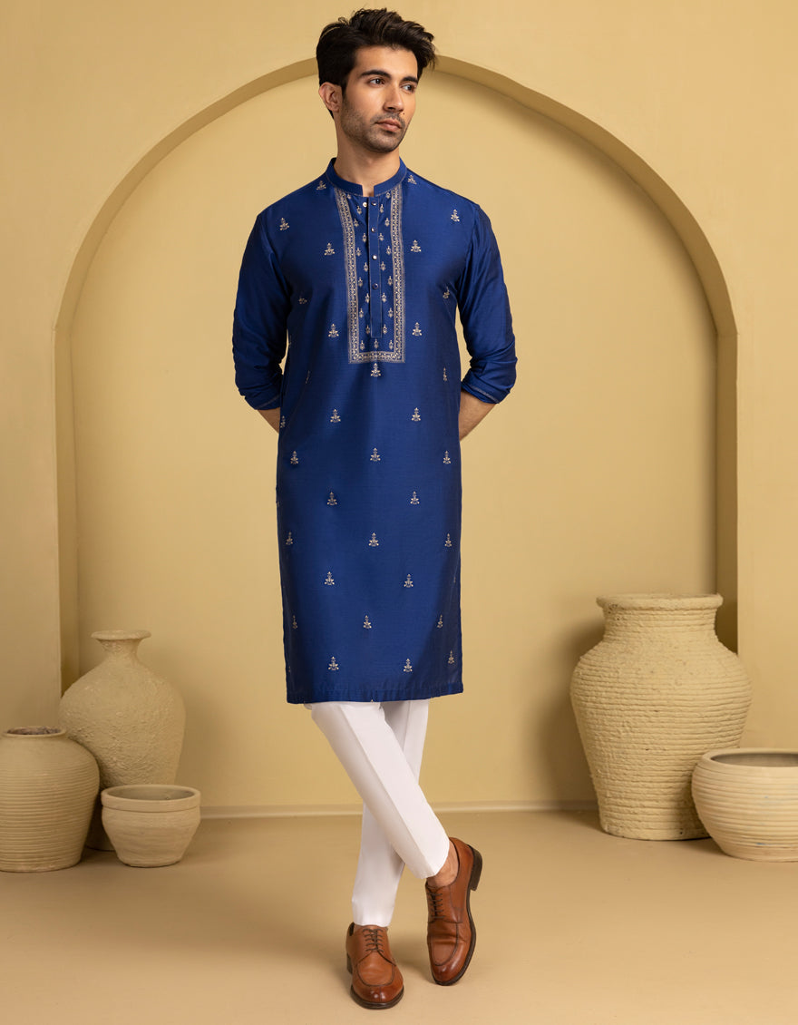 INK BLUE BLENDED SPECIAL KURTA | JJK-SP-A-50089/S25/J – J. Junaid ...