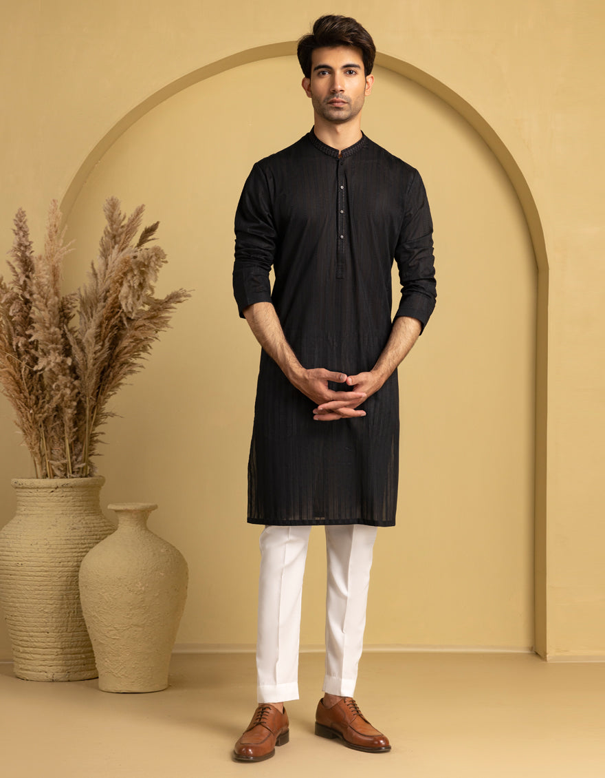 BLACK COTTON KURTA | JJK-S-33296/S25/JJ99 – J. Junaid Jamshed US