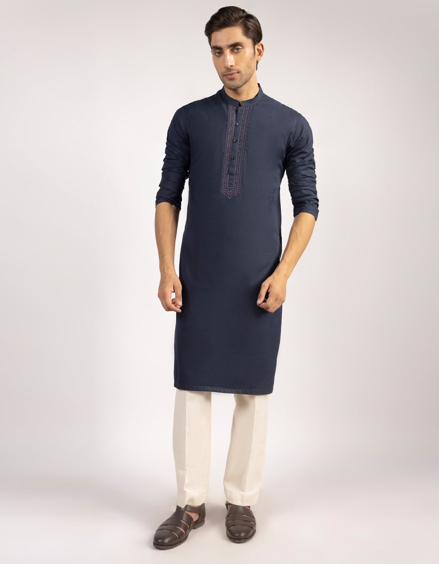 NAVY BLUE COTTON KURTA | JJK-A-50275/S25/JJ9750-FL – J. Junaid Jamshed US