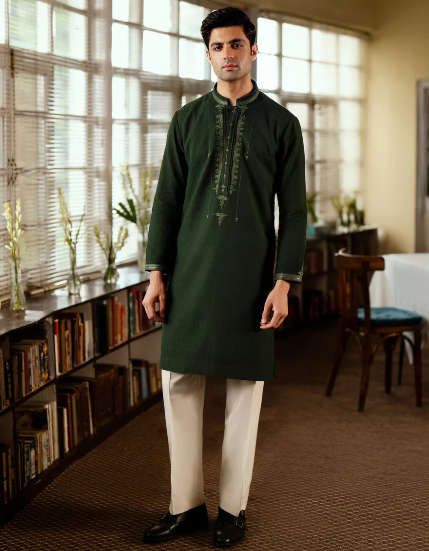 GREEN BLENDED SPECIAL KURTA | JJK-SP-A-48256/S25/JJ10089-FL – J. Junaid ...