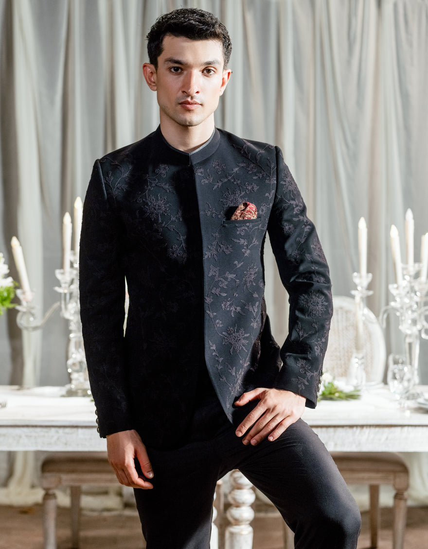 BLACK BLENDED PRINCE COAT | JJPJ-A-48179/S24/JJ9593-FL – J. Junaid ...