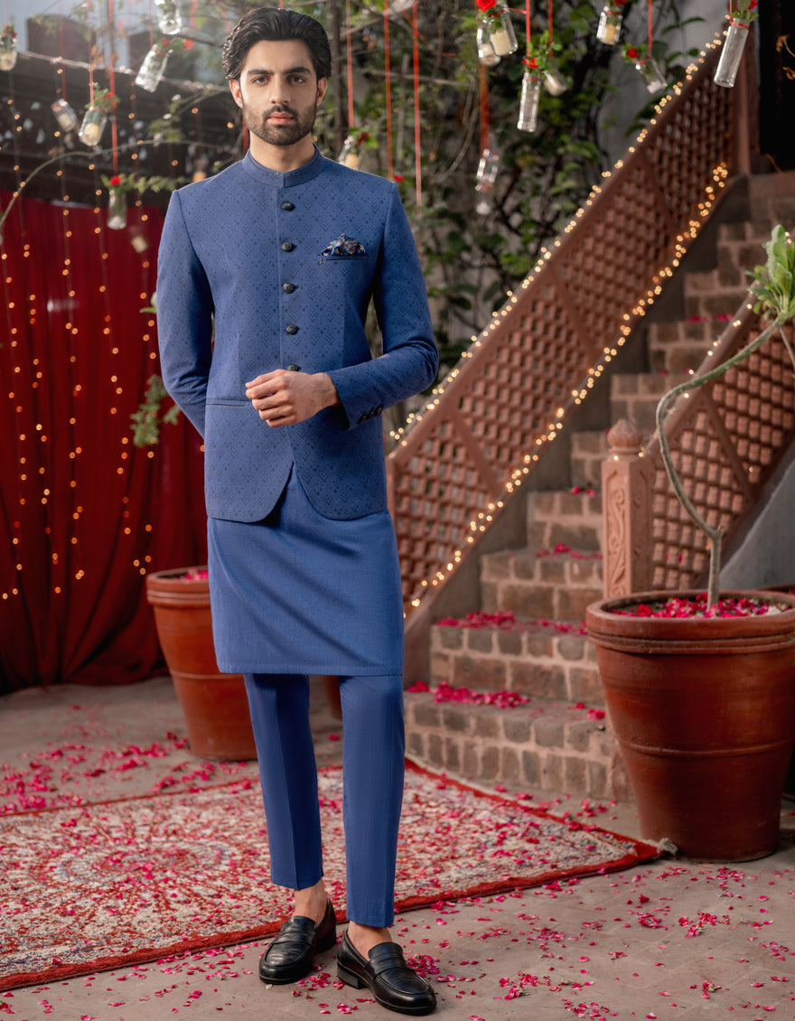 BLUE BLENDED PRINCE COAT | JJPJKP-A-48138/S24/JMR-3363A-FL – J. Junaid ...