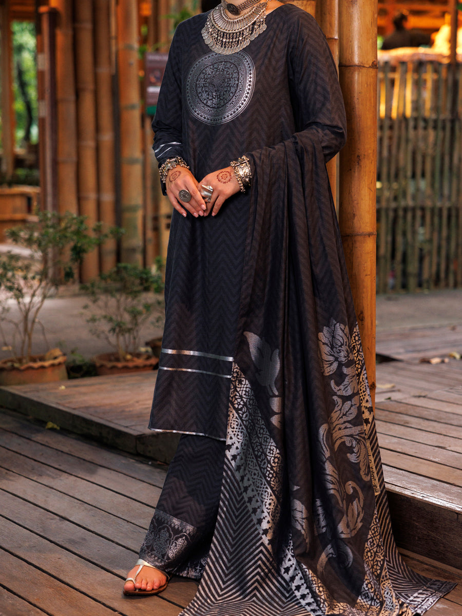 CHARCOAL GREY YARN DYED JACQUARD 3PC UNSTITCHED | ALP-3PS-2022 FB-2022 ...